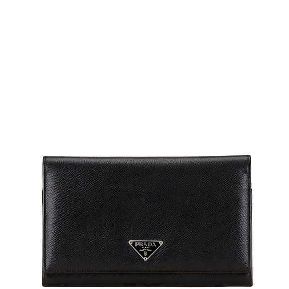 Prada | Bags | Prada Prada Leather Long Wallet With Triangle Logo Plate ...
